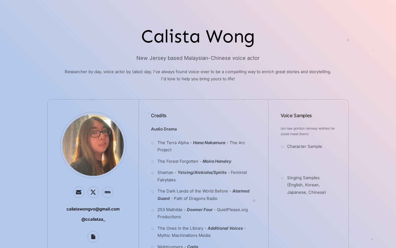 Calista Wong - Voice Actor